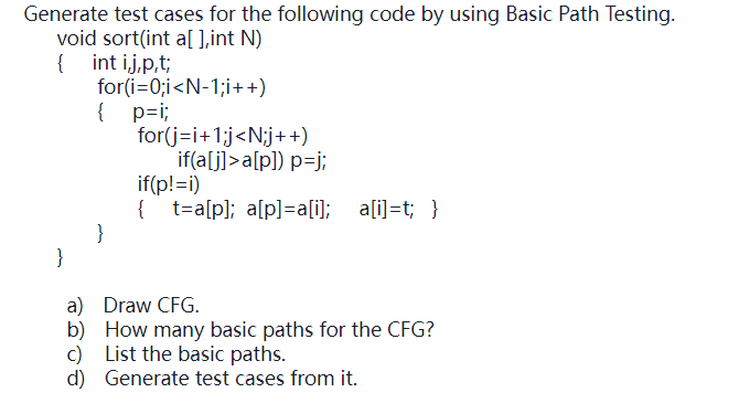 Solved Generate test cases for the following code by using | Chegg.com