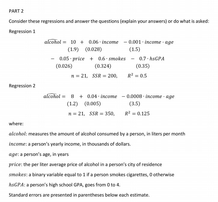 Solved PART 2 Consider these regressions and answer the | Chegg.com