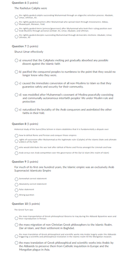 Solved Question 6 (5 points) The Rashidun Caliphs were the | Chegg.com