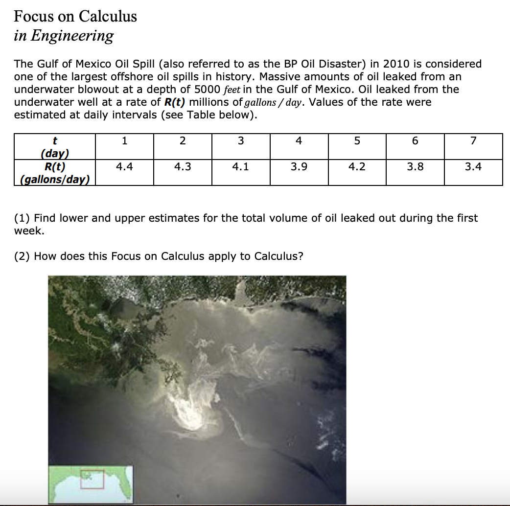 Solved Focus on Calculus in Engineering The Gulf of Mexico | Chegg.com