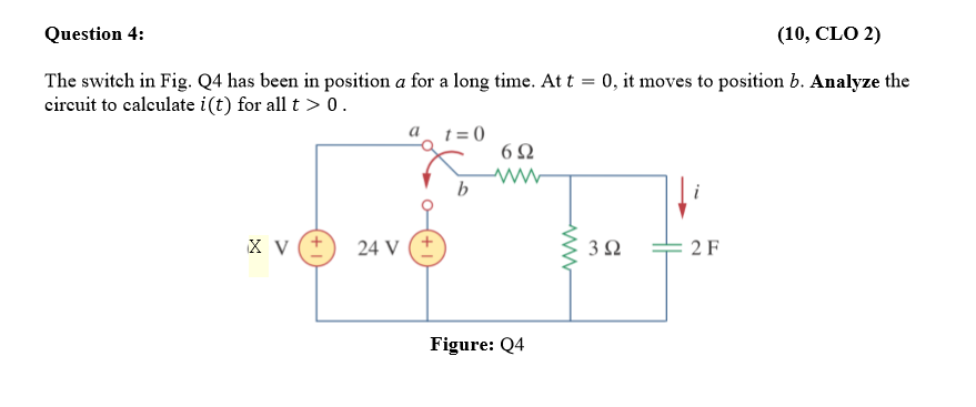 Solved Question 4: (10, CL0 2) The switch in Fig. Q4 has | Chegg.com