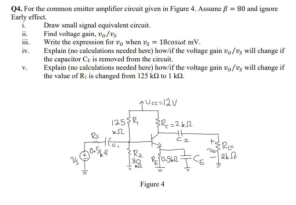 Solved Q4. For the common emitter amplifier circuit given in | Chegg.com