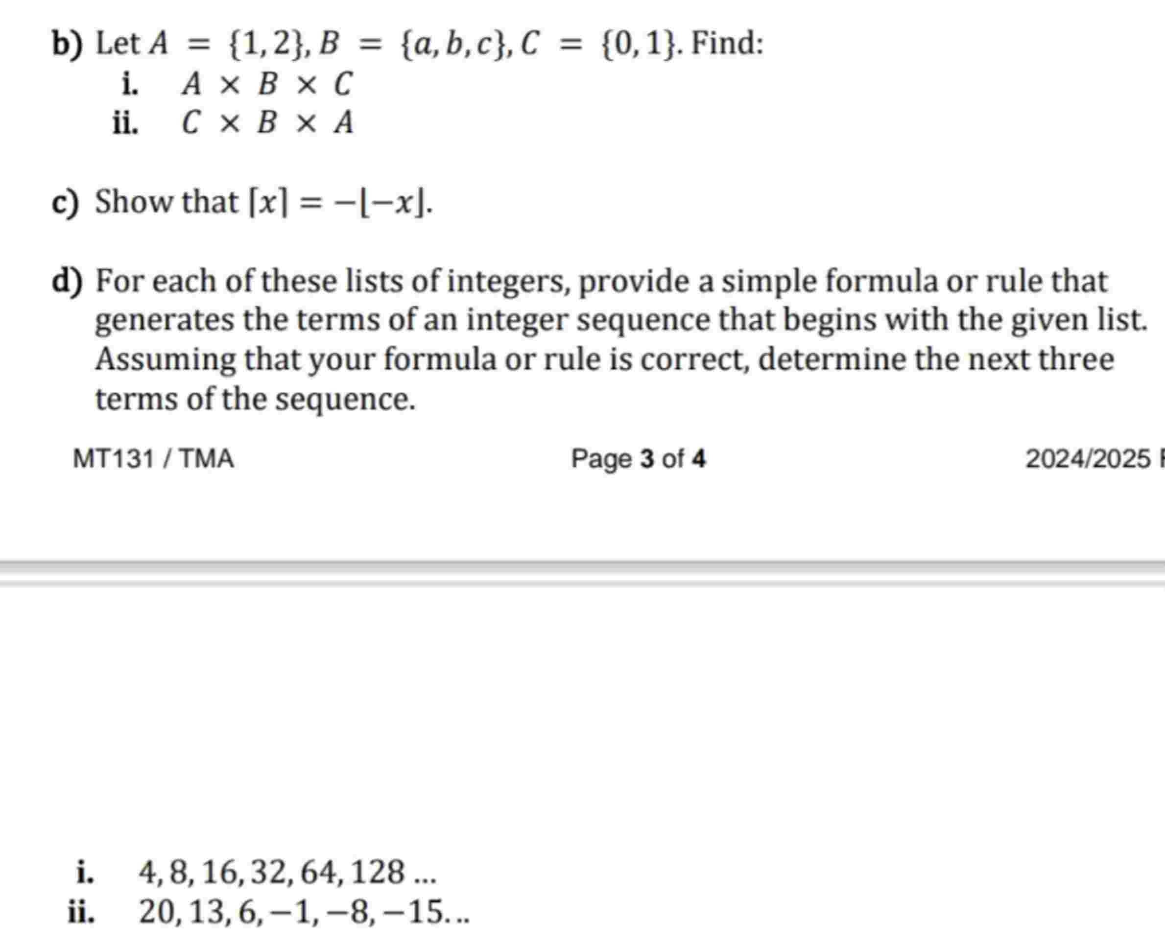 Solved bA={1,2},B={a,b,c},C={0,1}. | Chegg.com