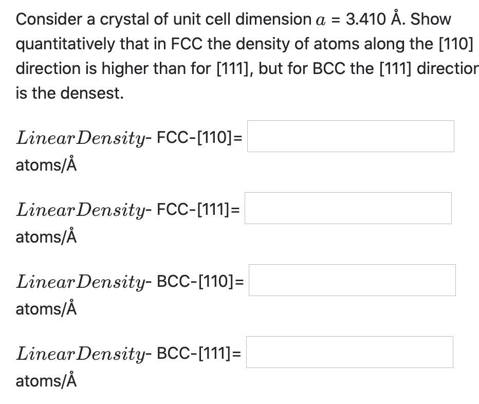 Solved Consider a crystal of unit cell dimension a = 3.410 | Chegg.com