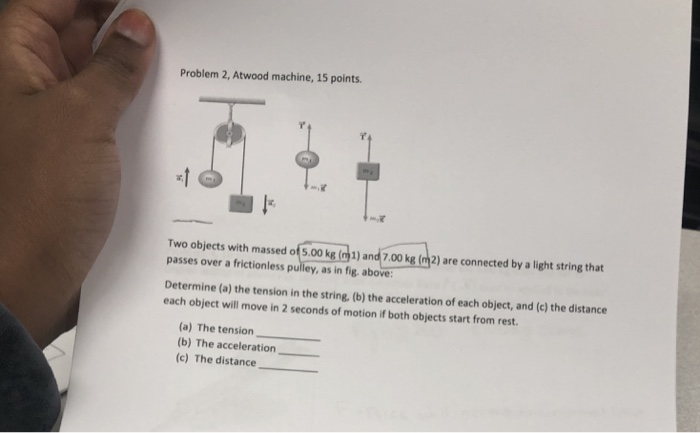 Solved Problem 2, Atwood machine, 15 points Two objects with | Chegg.com