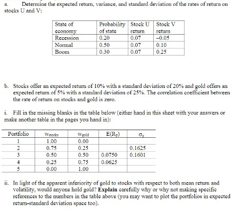 Solved Determine the expected return, variance, and standard | Chegg.com
