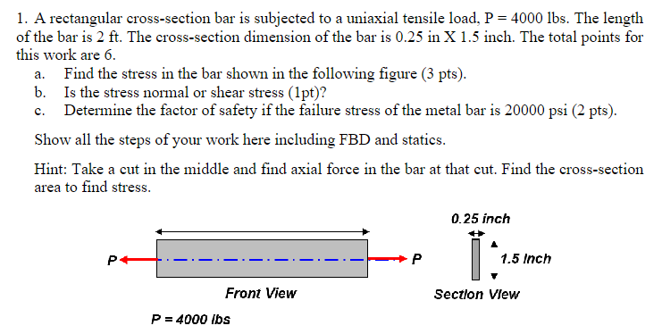 Solved 1. A rectangular cross-section bar is subjected to a | Chegg.com