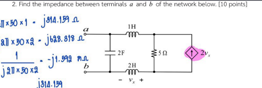 Solved 2. Find the impedance between terminals a and b of | Chegg.com
