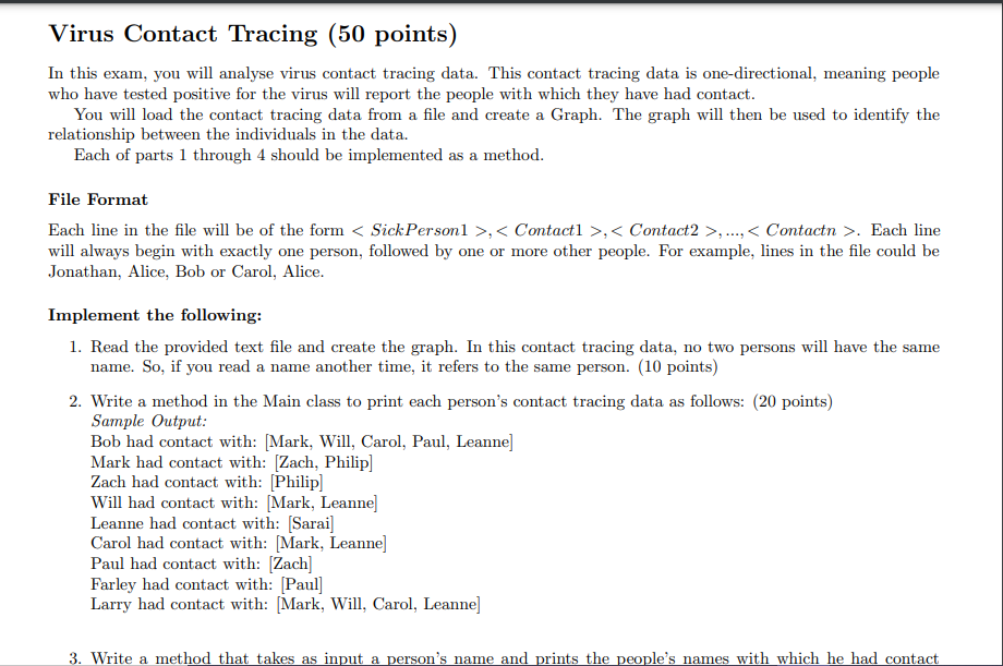 Solved Virus Contact Tracing (50 points) In this exam, you | Chegg.com