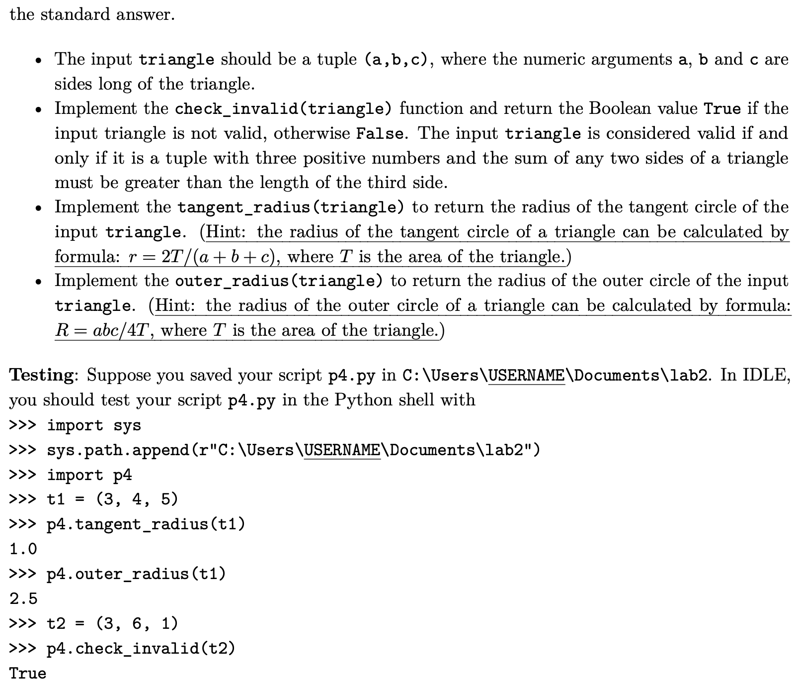 Solved Write a group of required functions for triangle | Chegg.com
