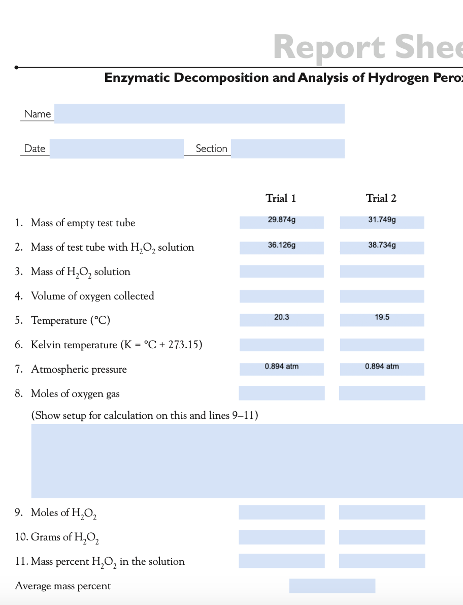 Enzymatic Decomposition and Analysis of Hydrogen Pero | Chegg.com