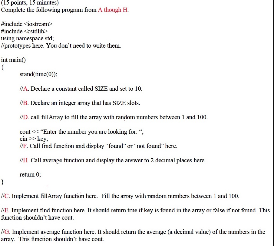 Solved Im stuck on F and E. how would i search an array and | Chegg.com