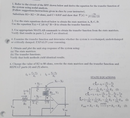 Solved 1. Refer to the circuit of the BPF shown below and | Chegg.com