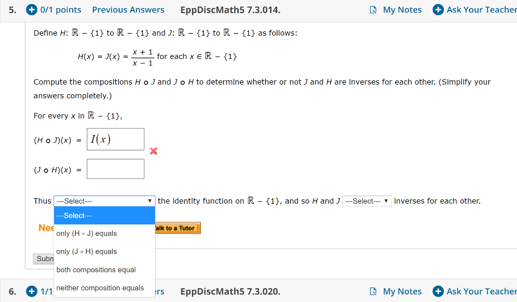 Solved and so H and J (Are) (Are Not) inverse for each other | Chegg.com