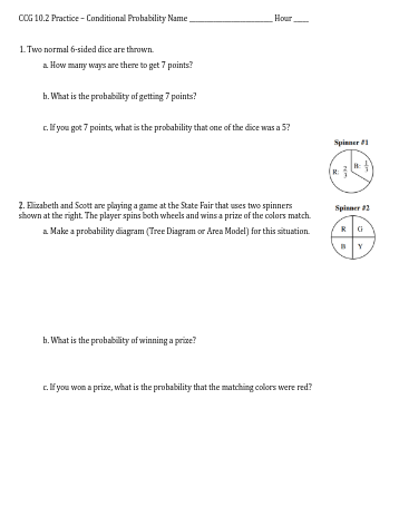 Solved COG 10.2 Practice - Conditional Probability Name 1. | Chegg.com