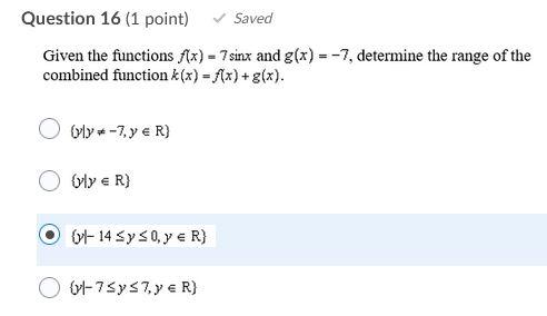 Solved Question 16 (1 point) Saved Given the functions f(x) | Chegg.com