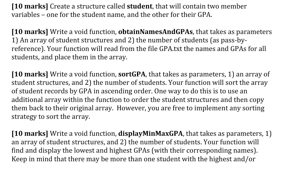 [10 marks Create a structure called student, that | Chegg.com