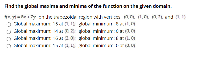 Solved Find the global maxima and minima of the function on | Chegg.com