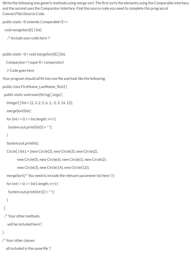 Write the following two generic methods using merge | Chegg.com