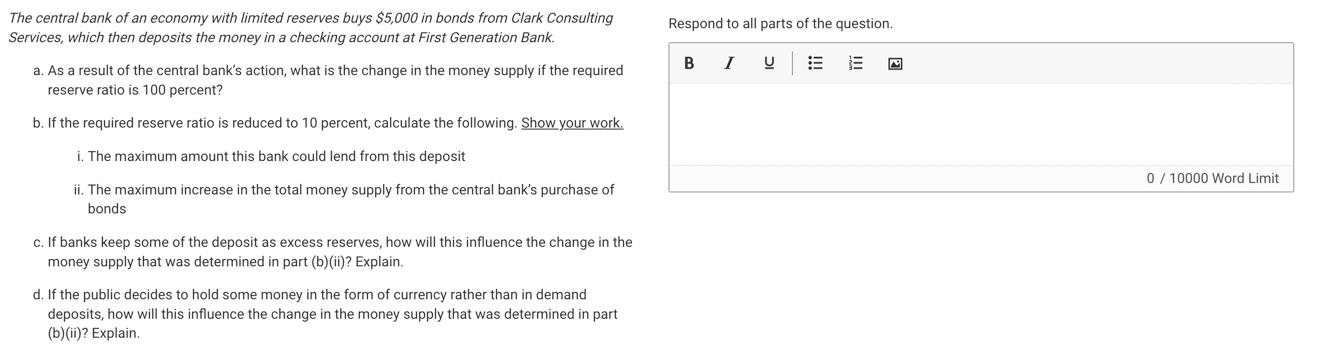 Solved The central bank of an economy with limited reserves | Chegg.com