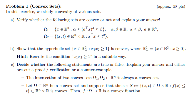 Solved Problem 1 (Convex Sets): (approx. 25 pts) In this | Chegg.com