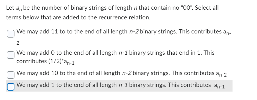 Solved Let an be the number of binary strings of length n | Chegg.com