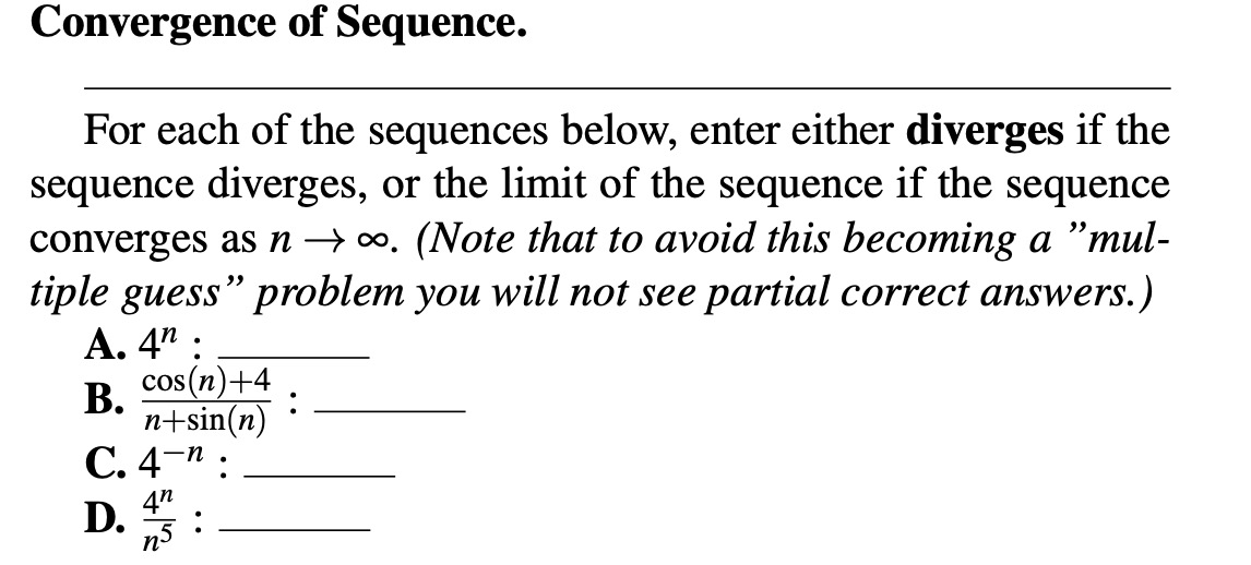 Solved Convergence of Sequence. For each of the sequences | Chegg.com
