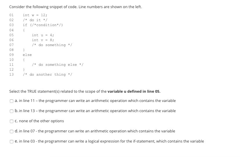 Solved Consider the following snippet of code. Line numbers | Chegg.com