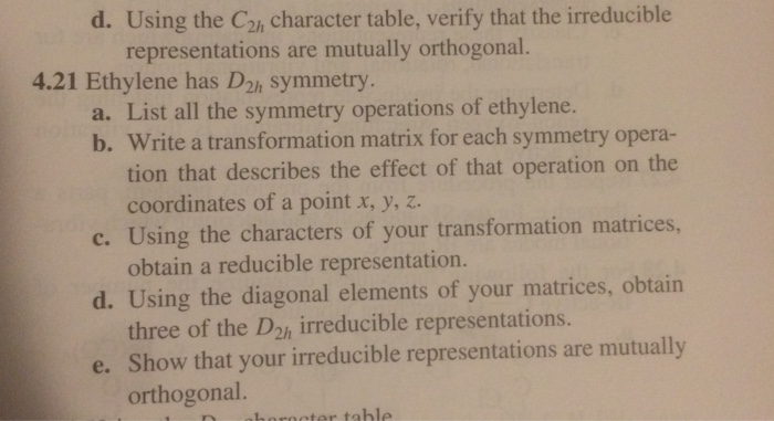 Solved d. Using the C2, character table, verify that the | Chegg.com