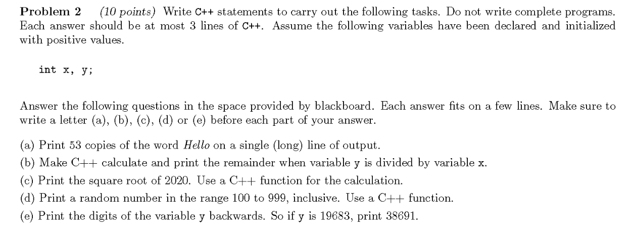 Solved Problem 2 10 Points Write C Statements To Carry 5637