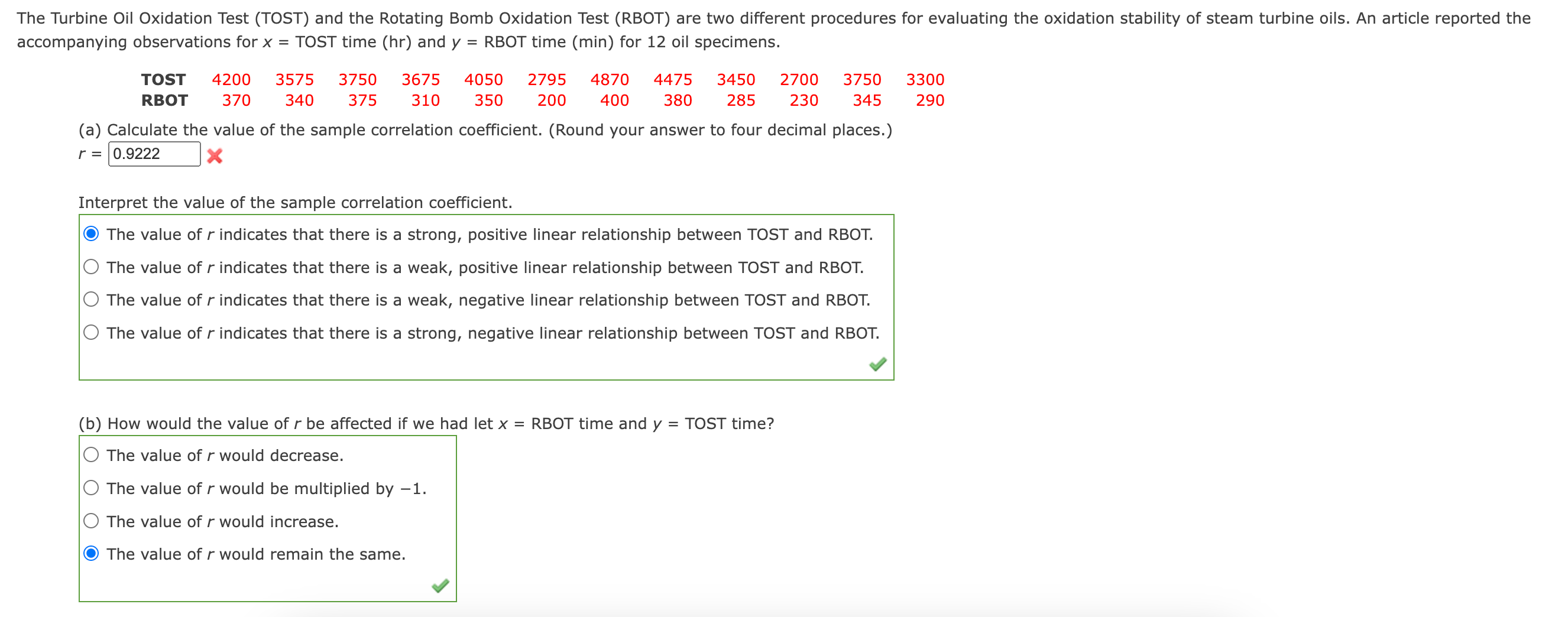 (a) Calculate the value of the sample correlation | Chegg.com