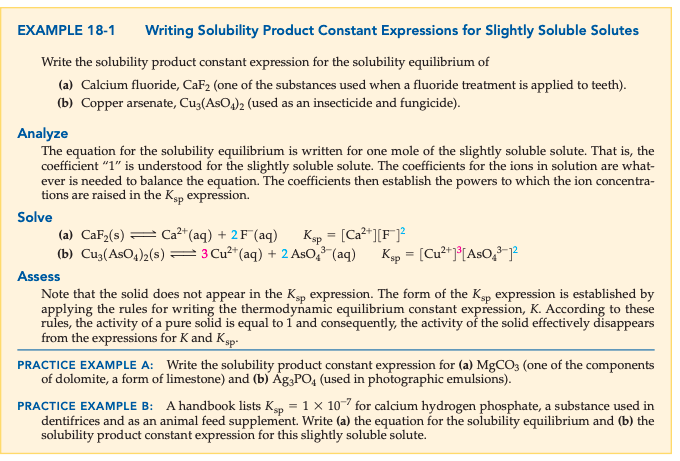 Solved EXAMPLE 18-1 Writing Solubility Product Constant | Chegg.com