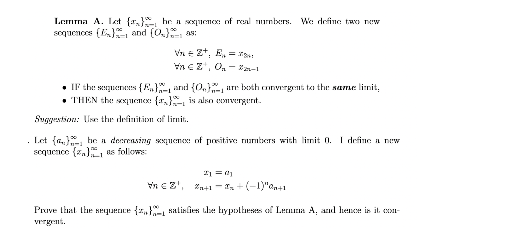 Solved Lemma A. Let {en} měl be a sequence of real numbers. | Chegg.com