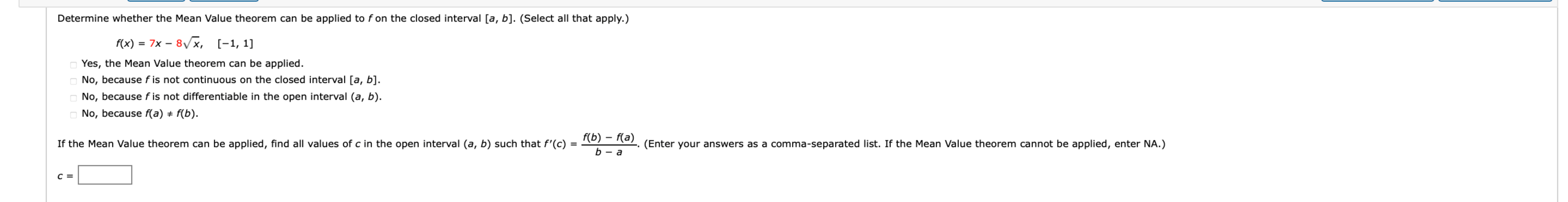 Solved Determine whether the Mean Value theorem can be | Chegg.com