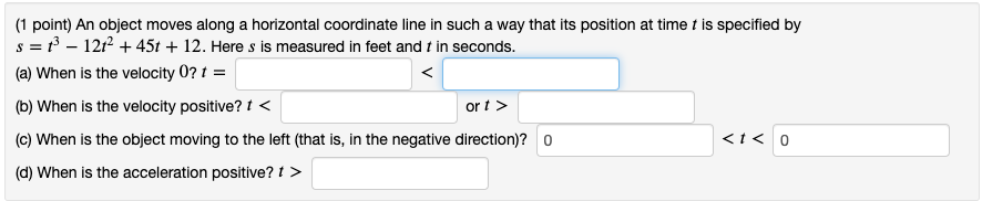 Solved (1 point) An object moves along a horizontal | Chegg.com