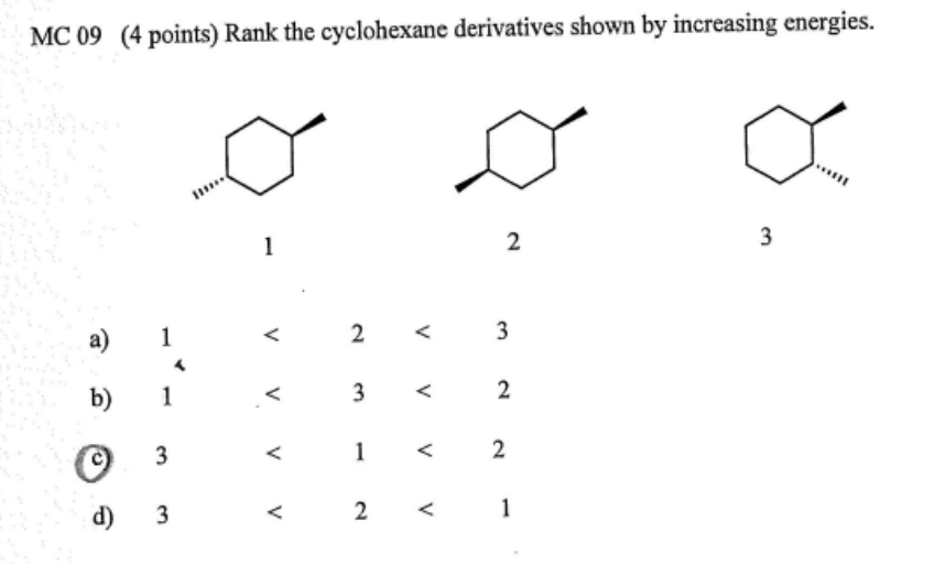 Solved MC 09 (4 points) Rank the cyclohexane derivatives | Chegg.com