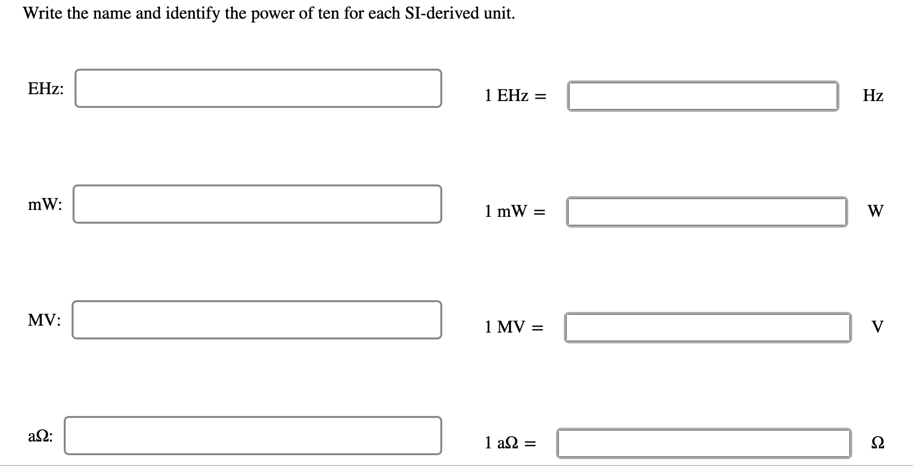 Solved Write the name and identify the power of ten for each | Chegg.com