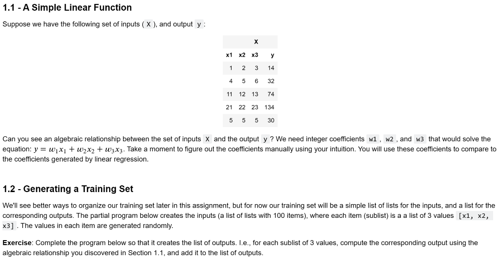 Solved 1.1 - A Simple Linear Function Suppose we have the | Chegg.com