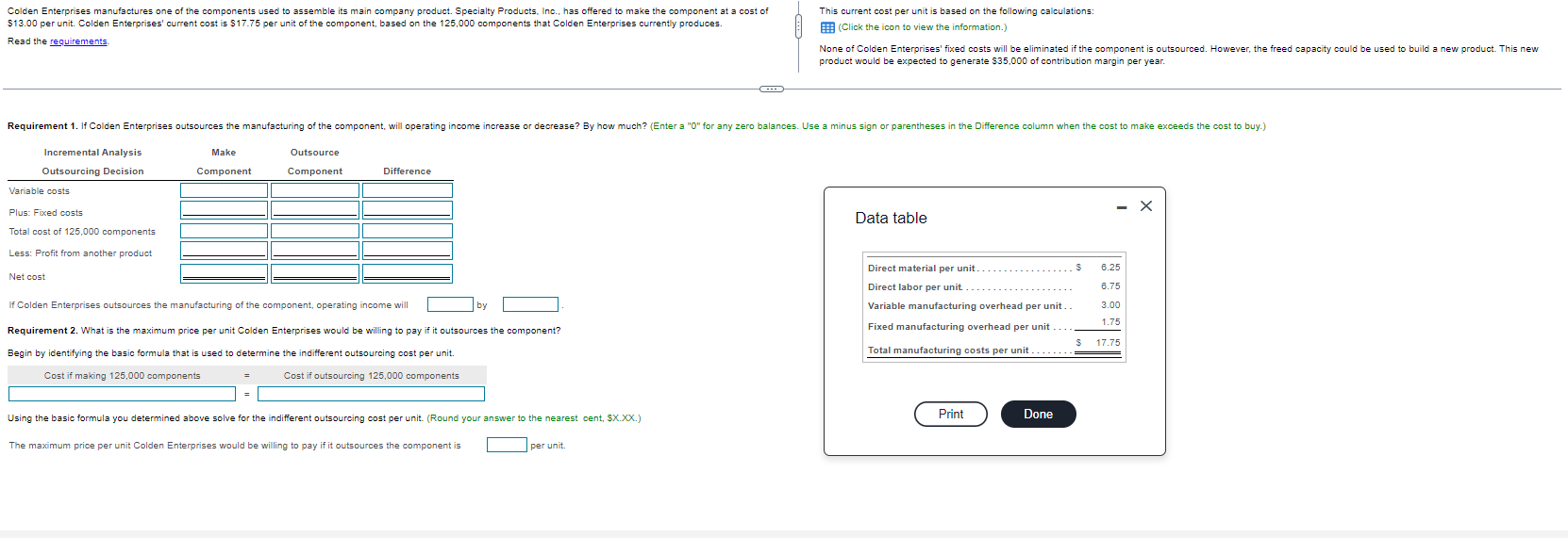 Solved Colden Enterprises manufactures one of the components | Chegg.com