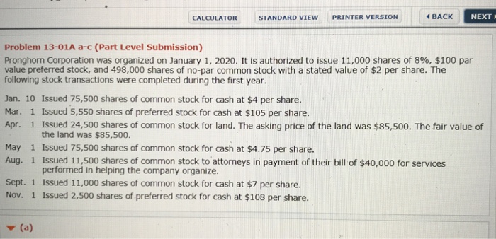 Solved CALCULATOR STANDARD VIEW PRINTER VERSION BACK NEXT | Chegg.com