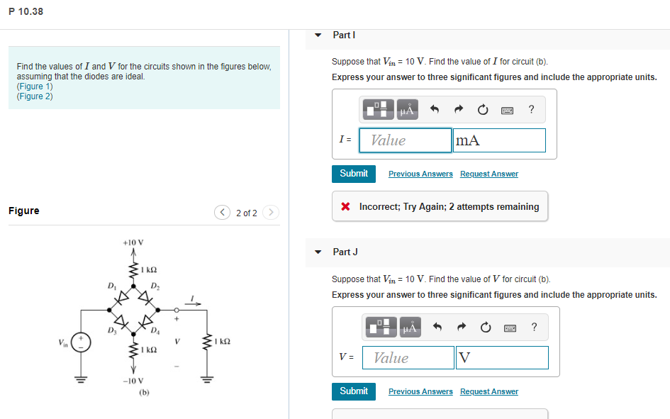 Solved P 10.38 Part G Find the values of I and V for the | Chegg.com