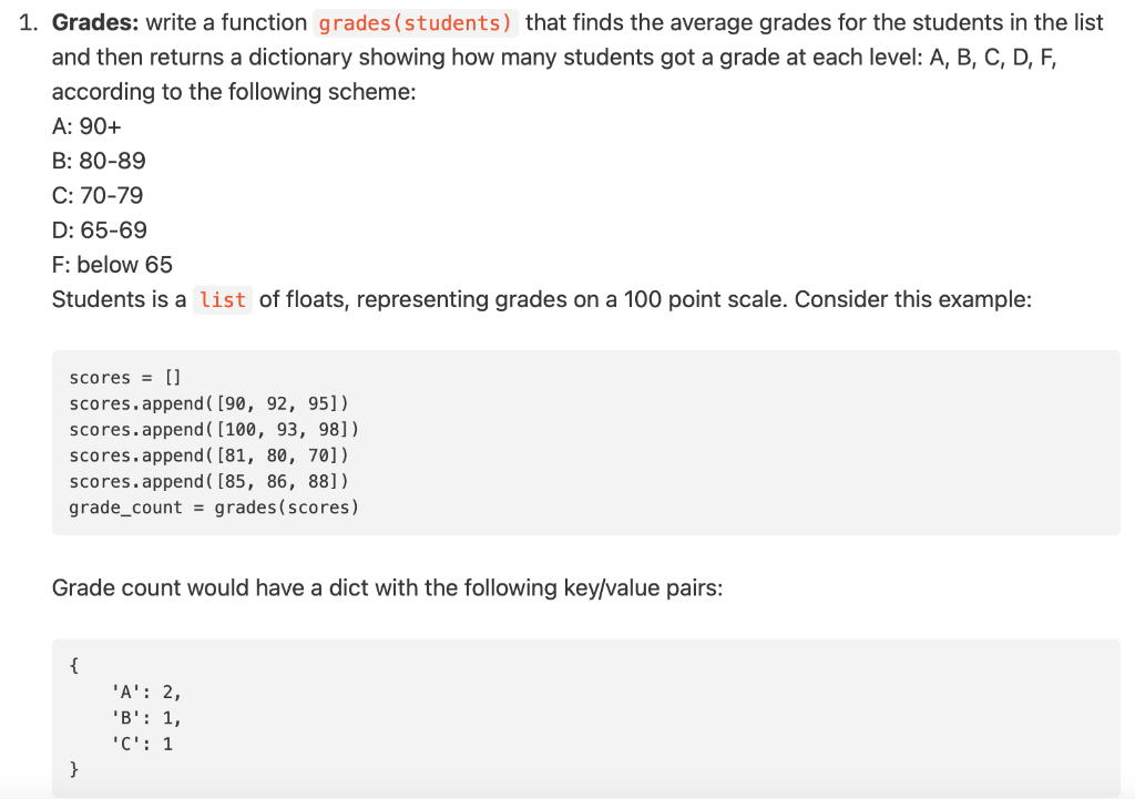 Solved 1. Grades: write a function grades (students) that | Chegg.com