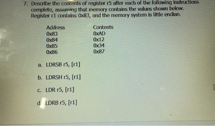 Solved Describe the contents of register r5 after each of | Chegg.com