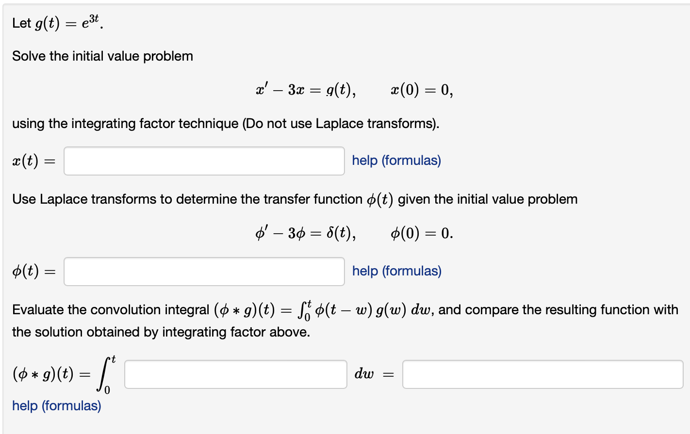 Let g(t)=e3t.Solve the initial value | Chegg.com