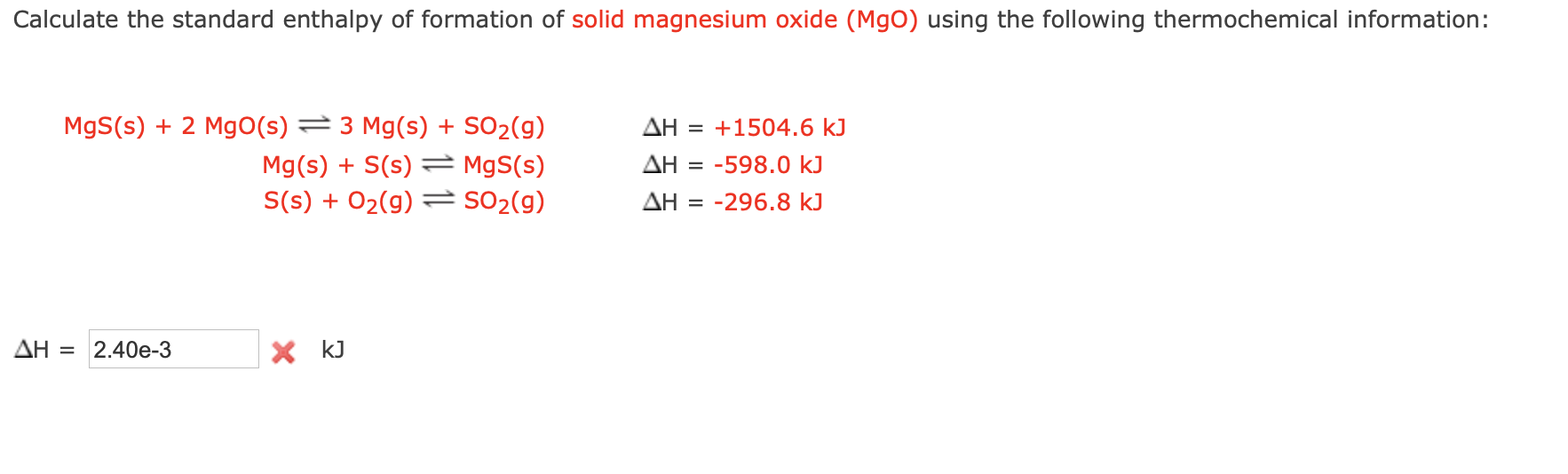 Solved Calculate the standard enthalpy of formation of solid | Chegg.com