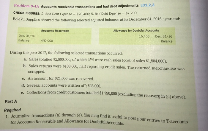 Solved Problem 8-4A A CHECK FIGURES: 2. Bad Debt Expense = | Chegg.com
