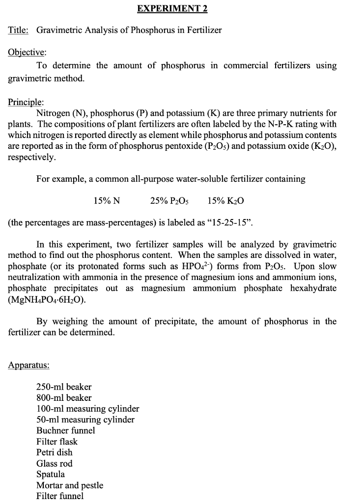 Solved Title: Gravimetric Analysis of Phosphorus in | Chegg.com
