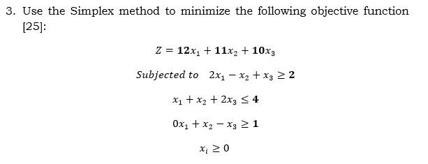 Solved 3. Use the Simplex method to minimize the following | Chegg.com