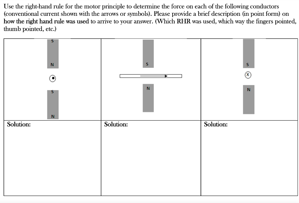 Solved Use the right-hand rule for the motor principle to | Chegg.com