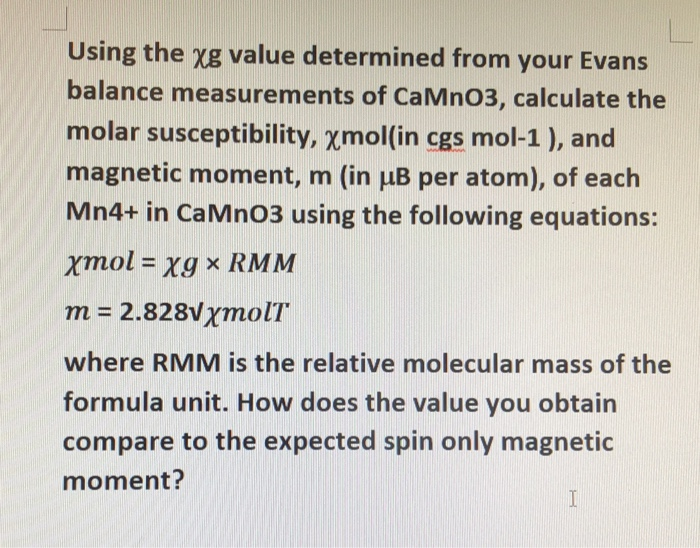 Solved Using the xg value determined from your Evans balance | Chegg.com
